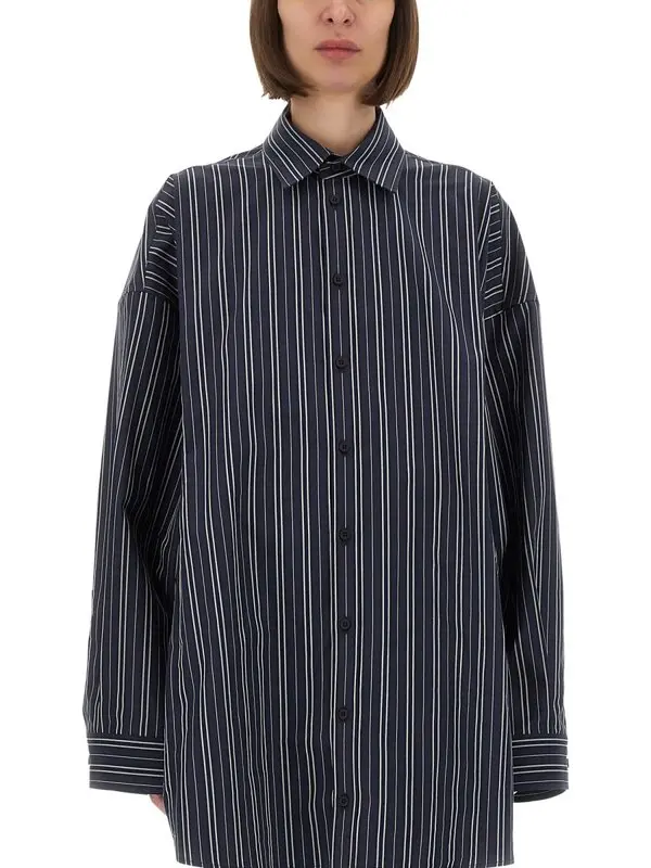 Balenciaga Oversize Striped Cotton Shirt - Blue