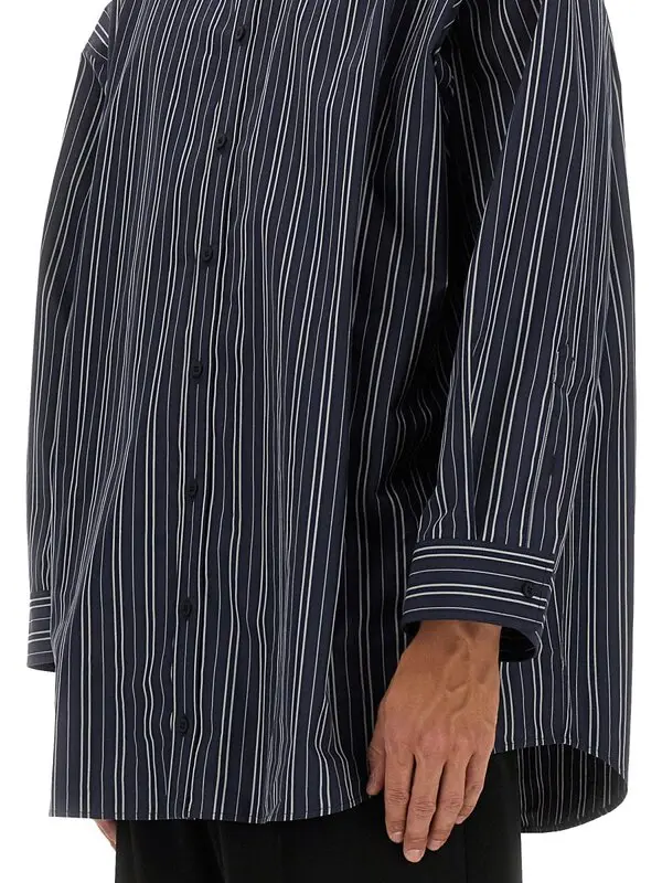 Balenciaga Oversize Striped Cotton Shirt - Blue