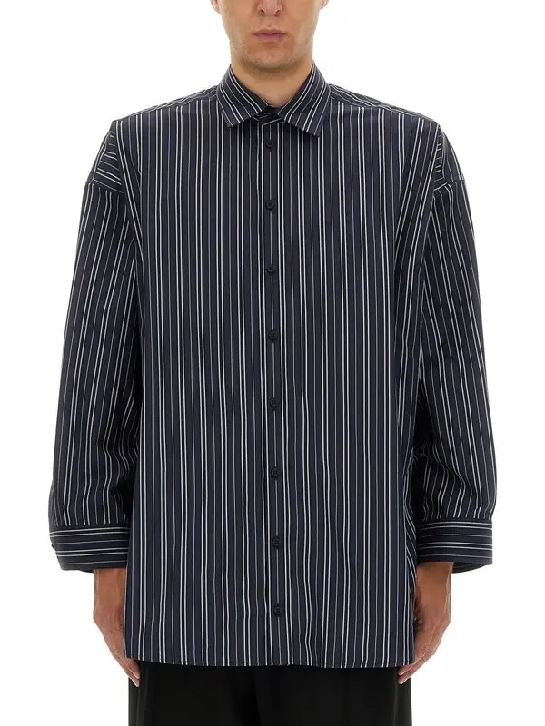 Balenciaga Oversize Striped Cotton Shirt - Blue