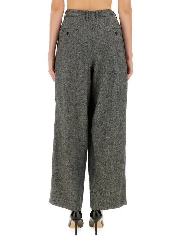 Max Mara Wide Leg Virgin Wool Blend Trousers - Gray