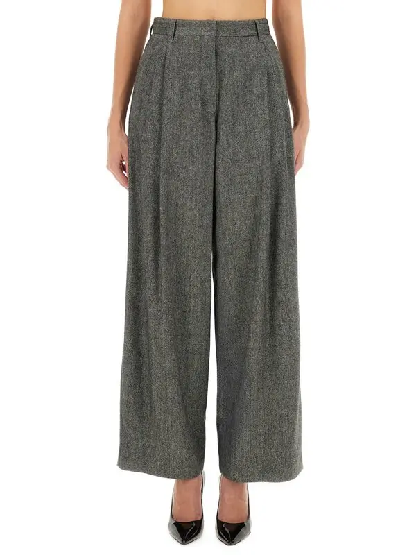 Max Mara Wide Leg Virgin Wool Blend Trousers - Gray