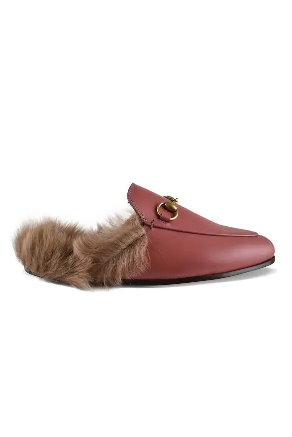 Gucci Princetown Mules With Lambswool Lining - Pink