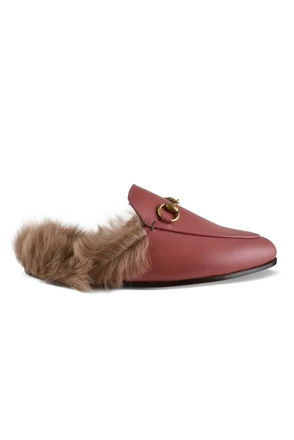 Gucci Princetown Mules With Lambswool Lining - Pink