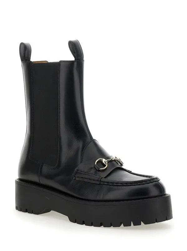 Gucci Leather Ankle Boots With Horsebit Detail - Multicolor