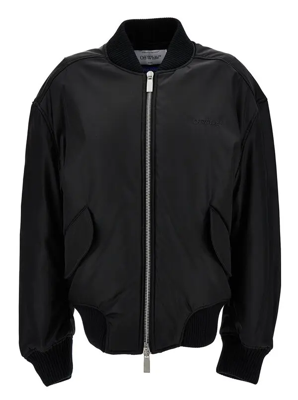 Off-White Black Nylon Bomber Jacket With Tonal Logo Embroidery - Multicolor