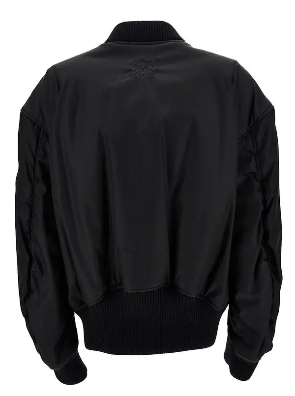 Off-White Black Nylon Bomber Jacket With Tonal Logo Embroidery - Multicolor