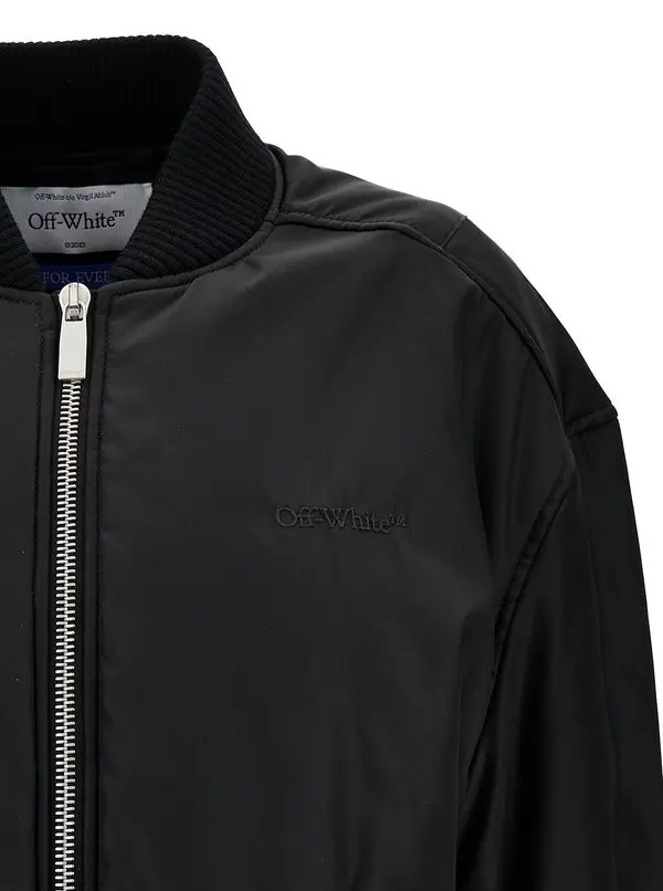 Off-White Black Nylon Bomber Jacket With Tonal Logo Embroidery - Multicolor