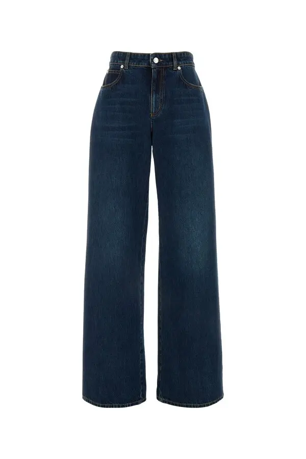 Alexander McQueen Wide Leg Denim Trousers - Multicolor