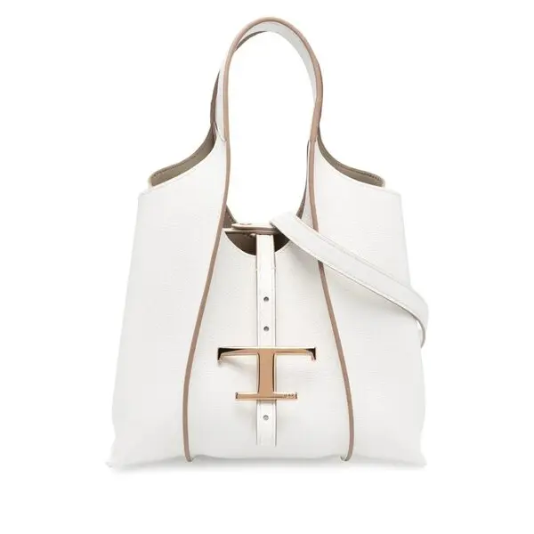 TOD'S Calf Leather Tote Bag With Logo Charm - White