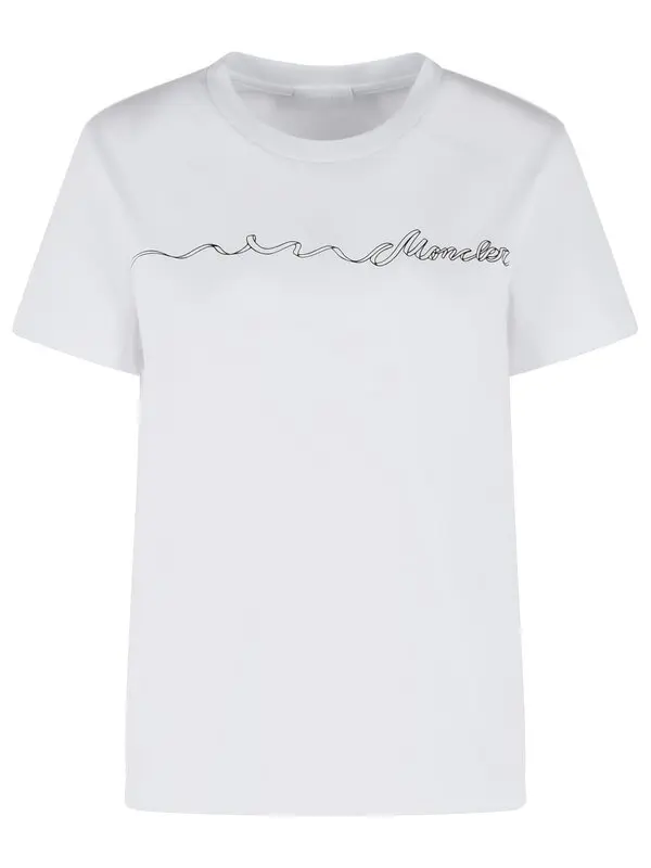 Moncler Cotton T-shirt With Contrast Logo Print - White