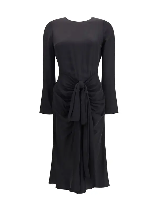 Alaïa Draped Viscose Midi Dress With Side Bow - Black