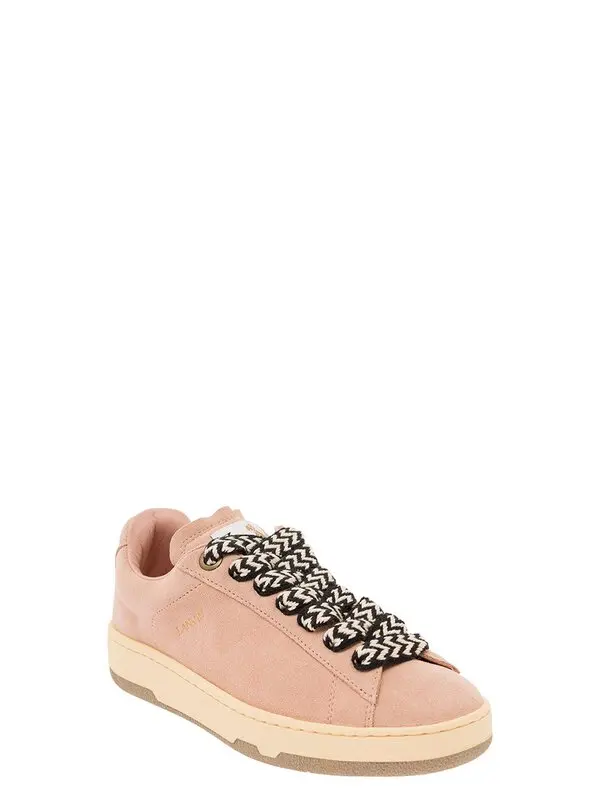 LANVIN Low Top Pink Suede Sneakers With Oversized Laces - Multicolor