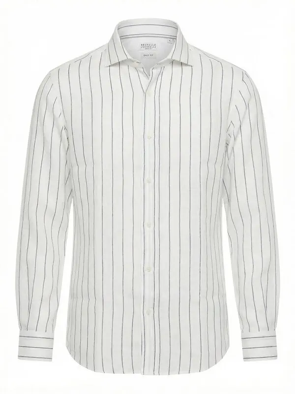 Brunello Cucinelli Stripe Linen Easy Fit Shirt With Spread Collar - Multicolor