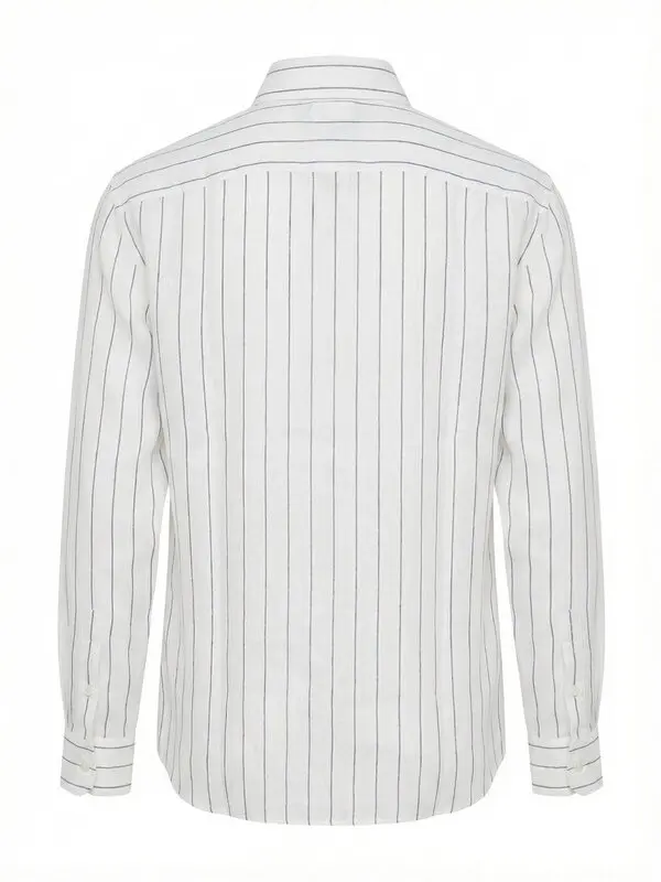 Brunello Cucinelli Stripe Linen Easy Fit Shirt With Spread Collar
