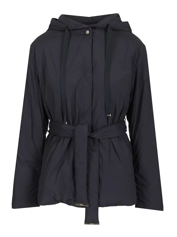Herno Nylon Hooded Jacket With Belt - Blue