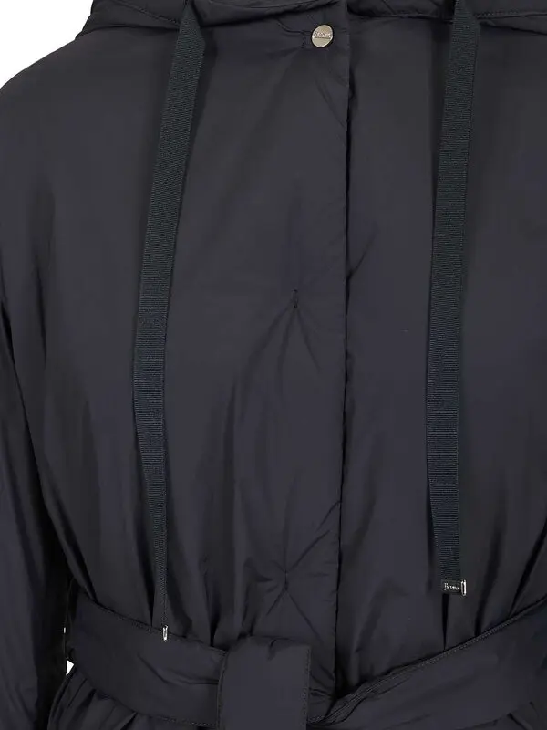 Herno Nylon Hooded Jacket With Belt - Blue