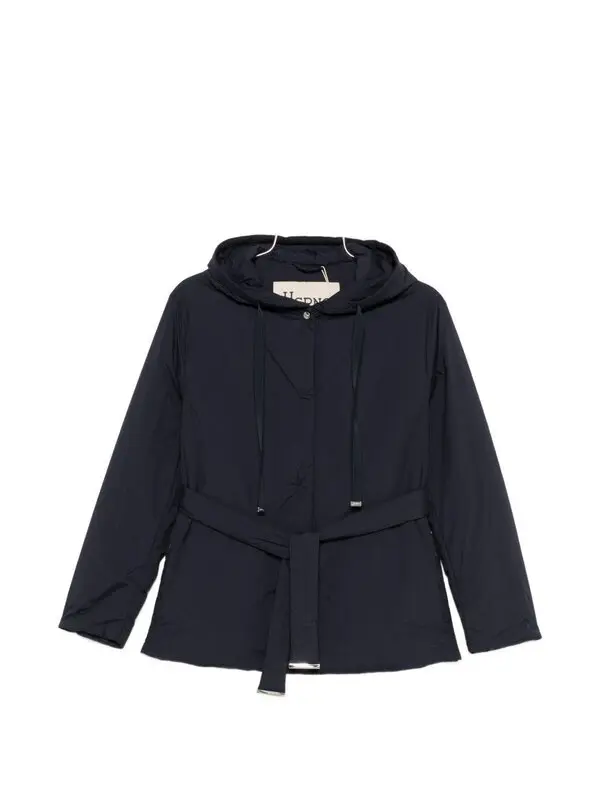 Herno Nylon Hooded Jacket With Belt - Blue