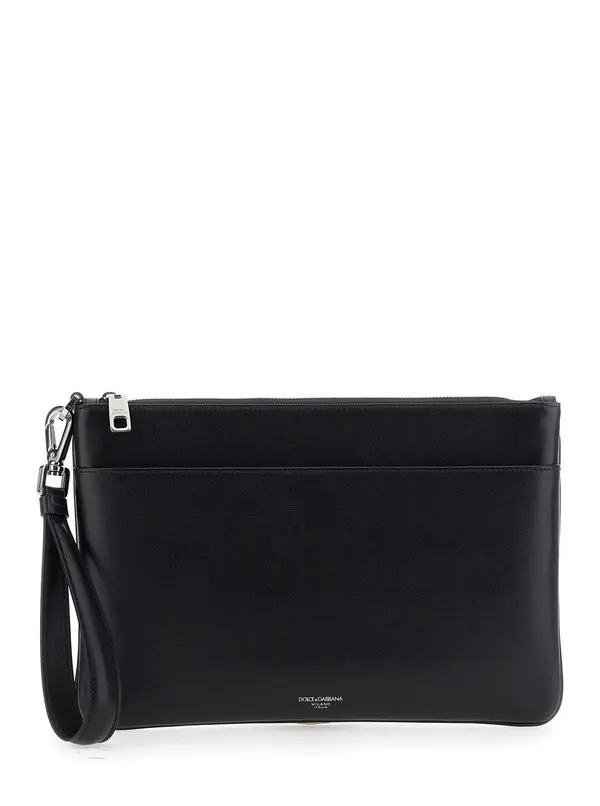 Dolce & Gabbana Leather Clutch With Logo Detailing - Black