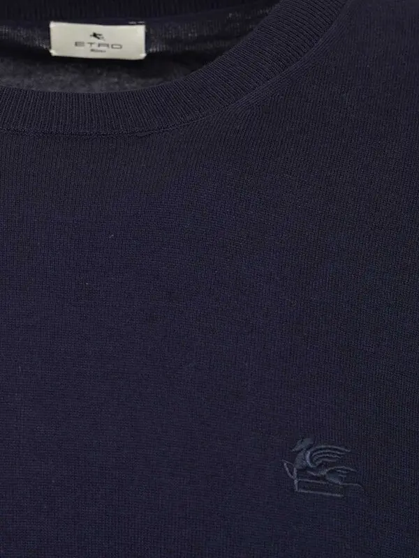 Etro Crew Neck Cotton Sweater With Embroidered Logo - Blue