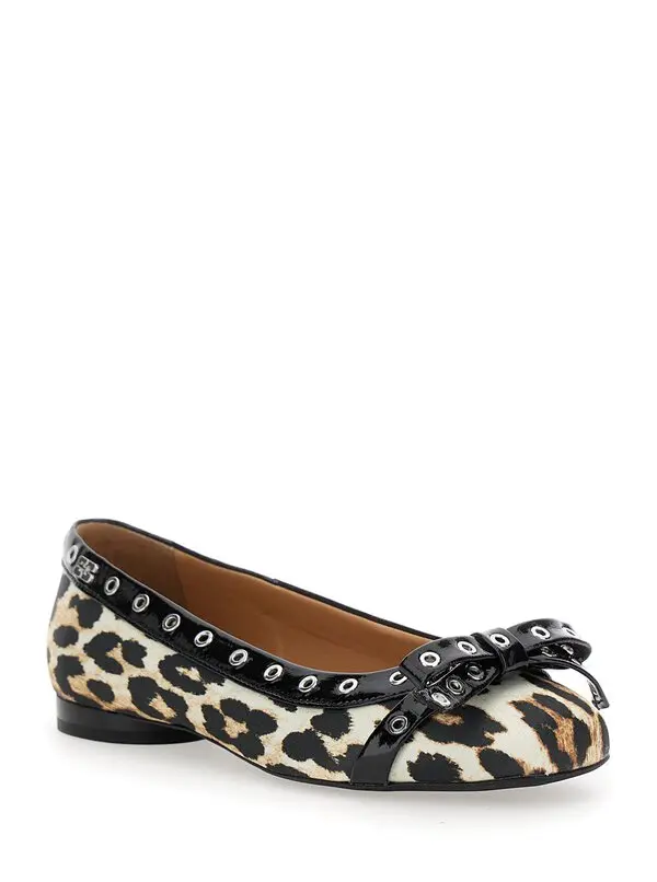 GANNI Ballet Flats With Eyelets And Leopard Print - Multicolor