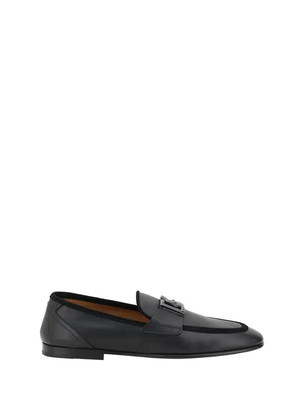 Dolce & Gabbana Leather Loafers With Dg Plaque - Black