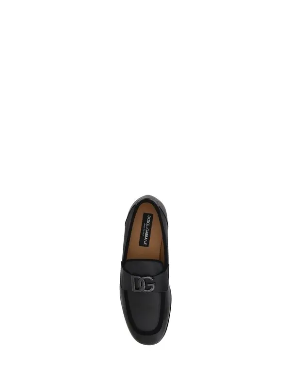 Dolce & Gabbana Leather Loafers With Dg Plaque - Black
