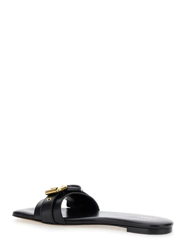 Chloé Mae Slip-on Leather Sandals With Embossed Logo - Black