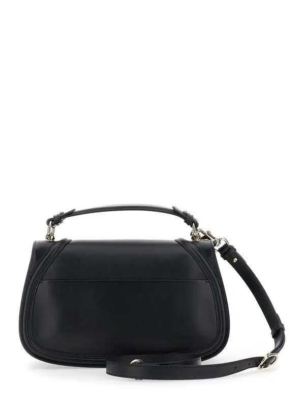 Gucci Leather Blondie Handbag With Gg Logo Plaque - Black