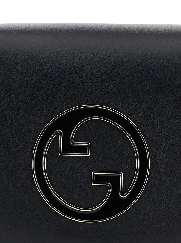 Gucci Leather Blondie Handbag With Gg Logo Plaque - Black