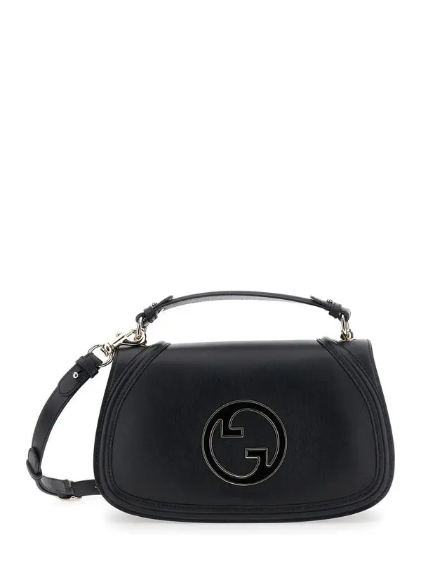 Gucci Leather Blondie Handbag With Gg Logo Plaque - Black