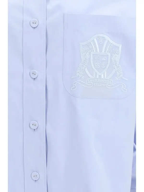 Thom Browne Oversized Cotton Shirt With Embroidered Logo - Blue