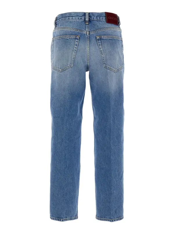 Gucci Denim Jeans With Rear Logo Patch And Faded Effect - Multicolor