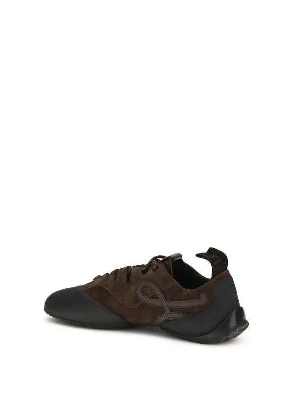 Loewe Grip Sneakers In Suede Calfskin - Brown