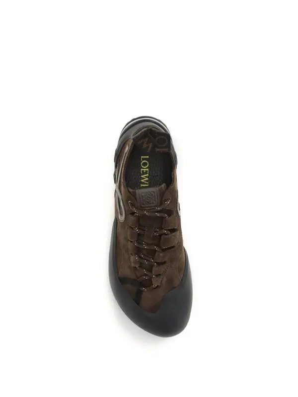 Loewe Grip Sneakers In Suede Calfskin - Brown