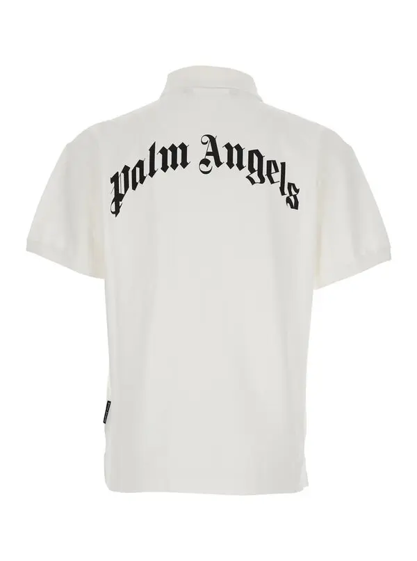 Palm Angels White Polo Shirt With Logo Lettering On Front And Rear In Cotton Piquet - Multicolor