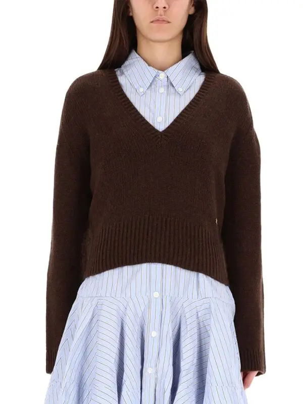 GANNI V-neck Sweater - Brown