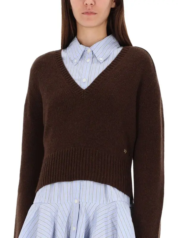GANNI V-neck Sweater - Brown