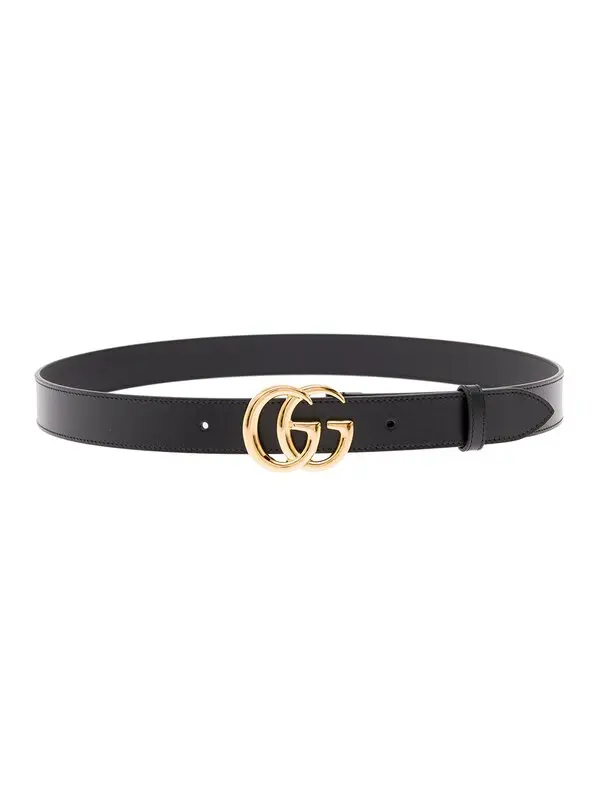 Gucci Leather Belt With Gg Metal Buckle - Black