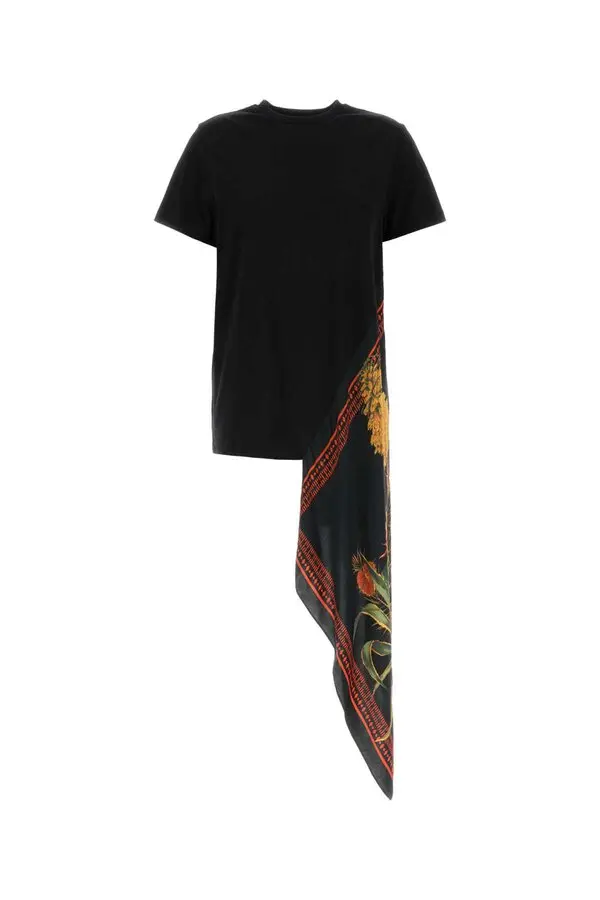 Blumarine Cotton T-shirt With Draped Viscose Panel