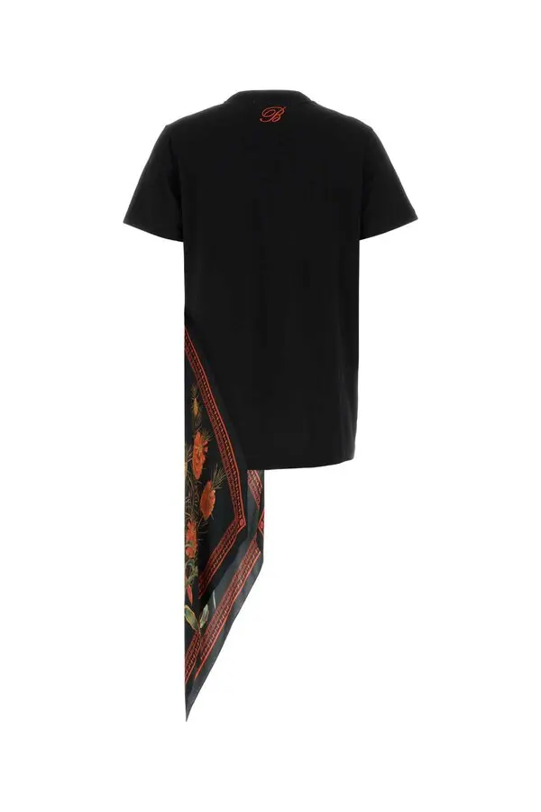 Blumarine Cotton T-shirt With Draped Viscose Panel