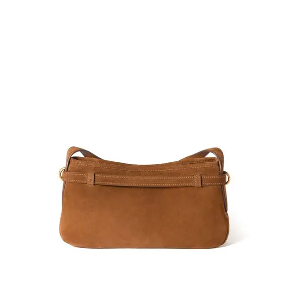 Miu Miu Suede Embossed Logo Shoulder Bag - Brown