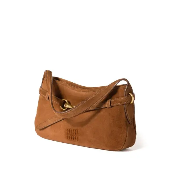 Miu Miu Suede Embossed Logo Shoulder Bag - Brown