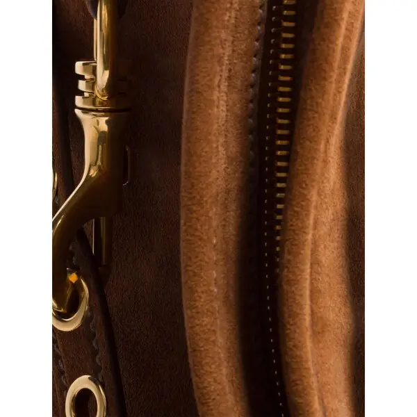 Miu Miu Suede Embossed Logo Shoulder Bag - Brown