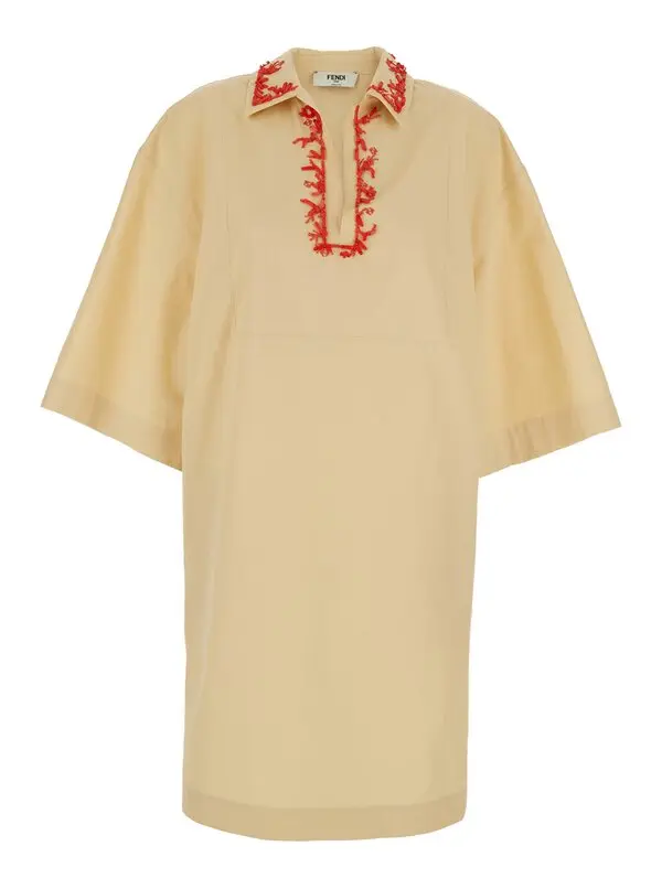 Fendi Cotton Dress With Embroidered Collar - Multicolor
