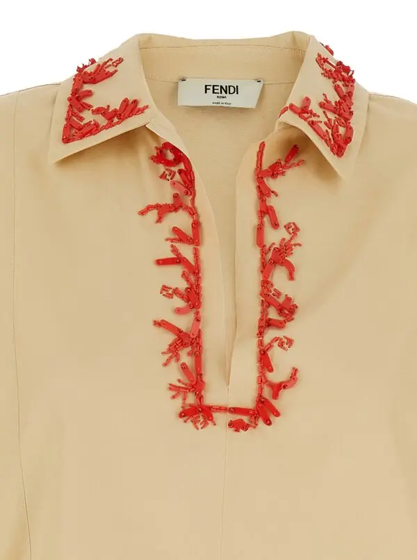 Fendi Cotton Dress With Embroidered Collar - Multicolor