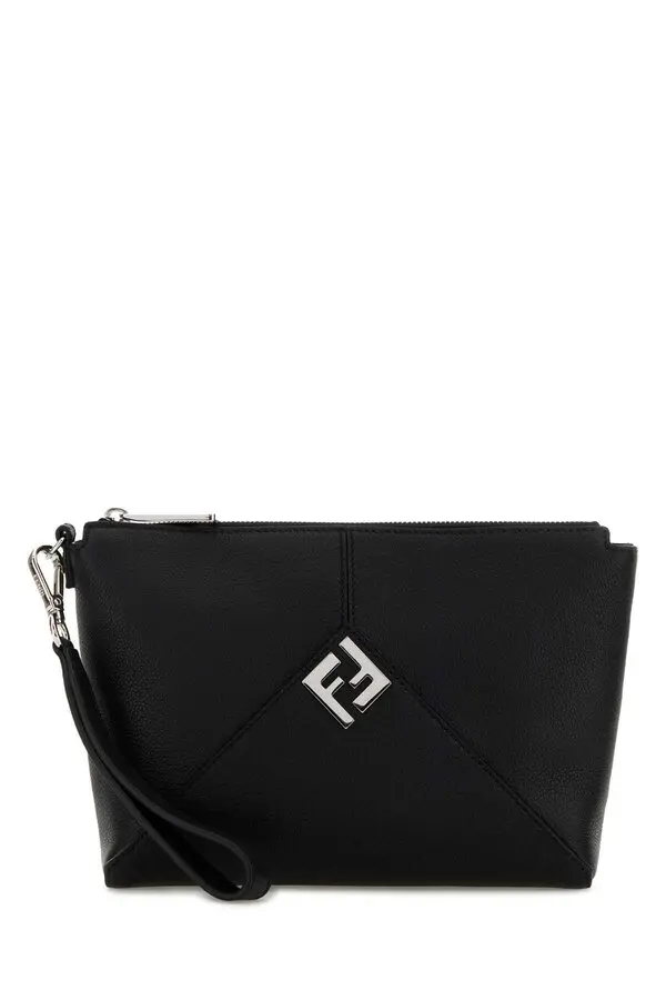 Fendi Leather Clutch With Silver Tone Hardware - Black