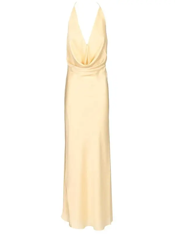 ROTATE BY BIRGER CHRISTENSEN Long Crepe De Chine Chiffon Dress - Gold