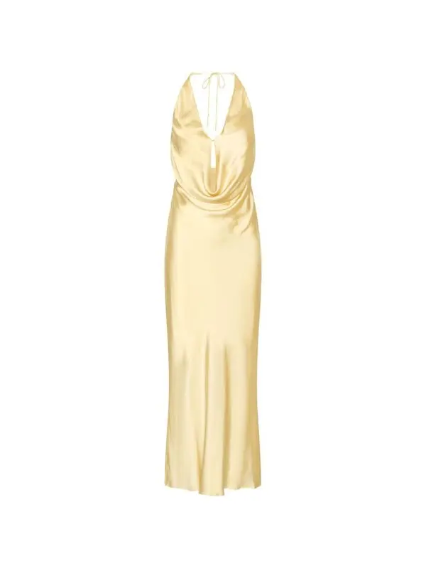 ROTATE BY BIRGER CHRISTENSEN Long Crepe De Chine Chiffon Dress - Gold