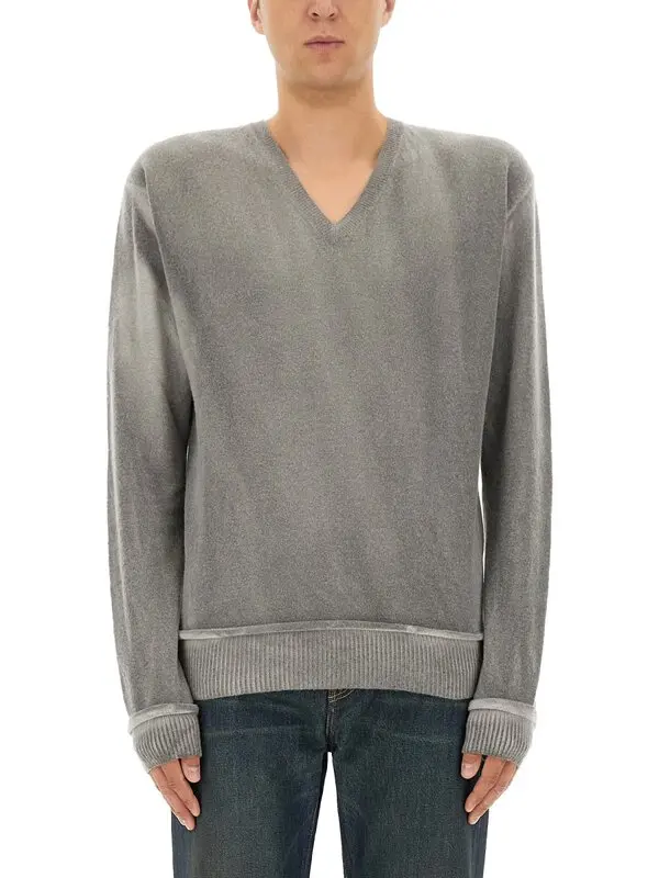 Our Legacy Parallel Mesh V-neck Sweater In Grey - Gray