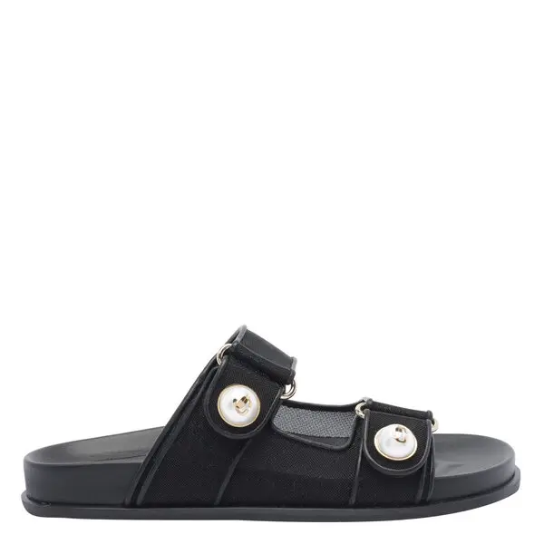 JIMMY CHOO Fayence Fabric Sandals With Pearl Embellishments - Black